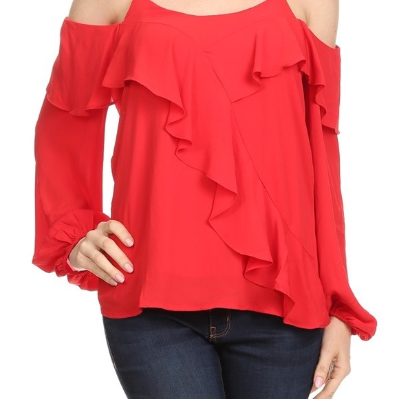 Vava by Joy Han | Tops | Vava True Red Cold Shoulder Top | Poshmark
